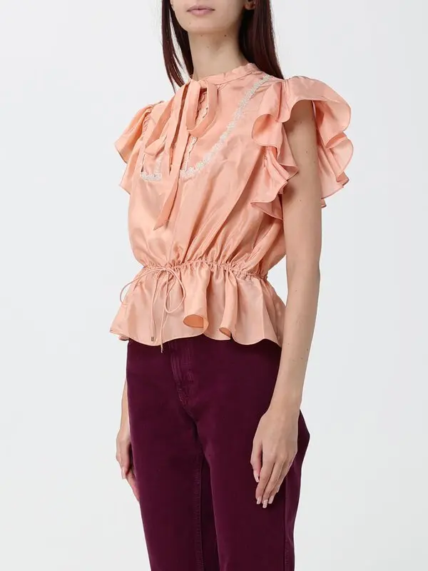 Chloé Draped Pure Silk Blouse With Ruffled Hem - Pink
