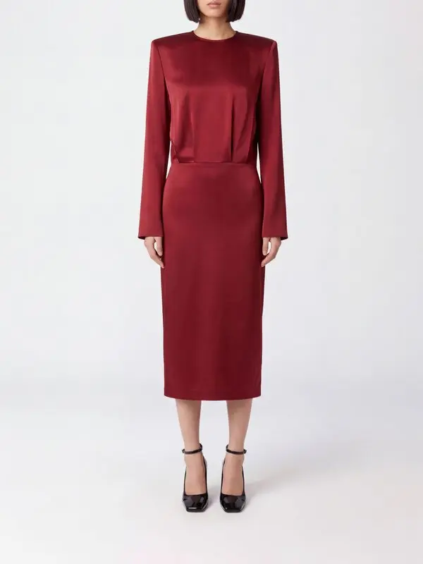Federica Tosi Long-sleeved Satin Midi Sheath Dress - Red