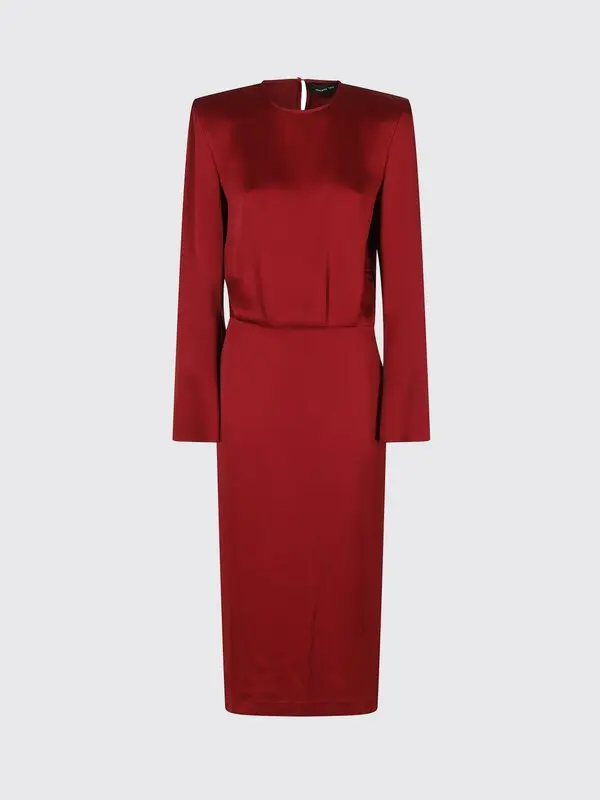 Federica Tosi Long-sleeved Satin Midi Sheath Dress - Red