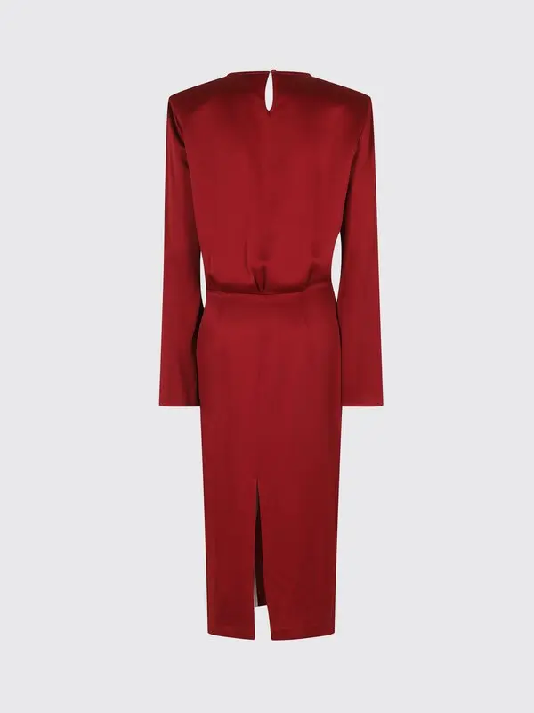 Federica Tosi Long-sleeved Satin Midi Sheath Dress - Red
