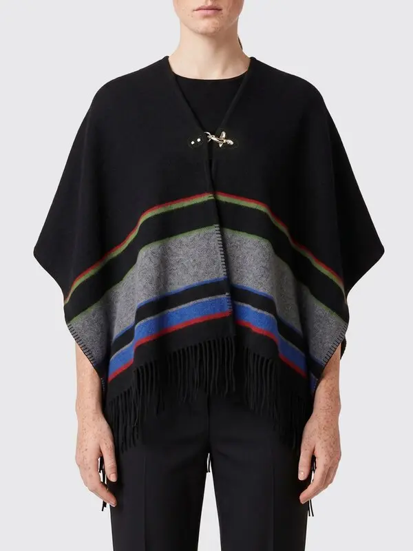 FAY Multi Striped Wool Cape With Toggle Closure