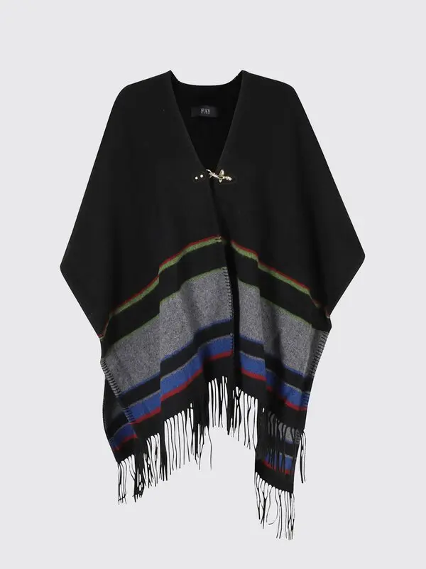 FAY Multi Striped Wool Cape With Toggle Closure