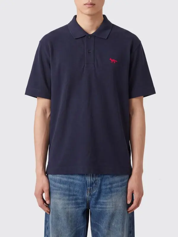 Maison Kitsuné Short-sleeve Cotton Polo Shirt With Contrast Logo - Navy