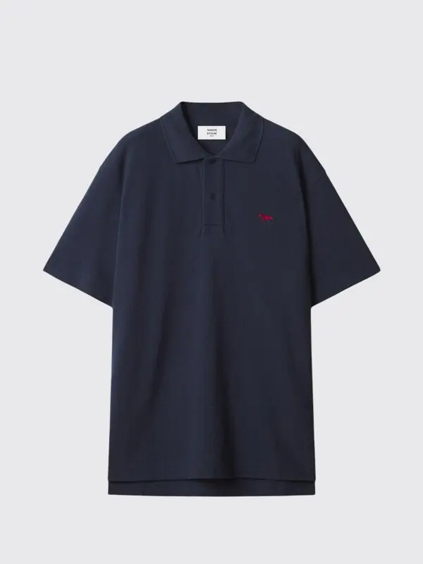 Maison Kitsuné Short-sleeve Cotton Polo Shirt With Contrast Logo - Navy