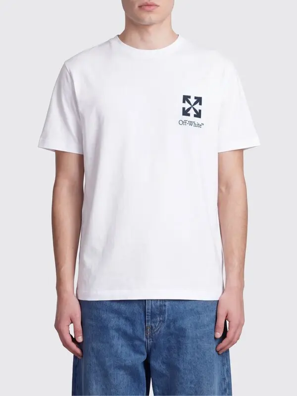 Off-White Crewneck Cotton T-shirt With Arrow Logo Printed On The Back