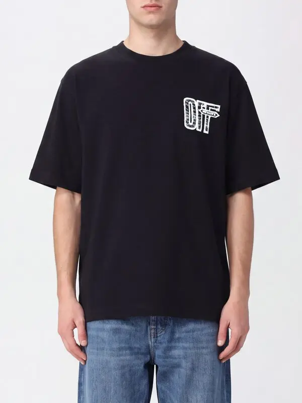 Off-White Cotton Crewneck T-shirt With Contrast Arrow Logo Print - Black