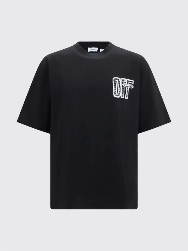 Off-White Cotton Crewneck T-shirt With Contrast Arrow Logo Print - Black