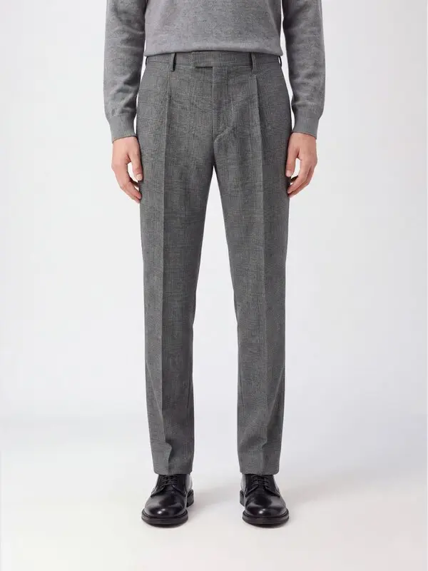 LARDINI Prince Of Wales Pleated Sartorial Trousers In Cotton Blend