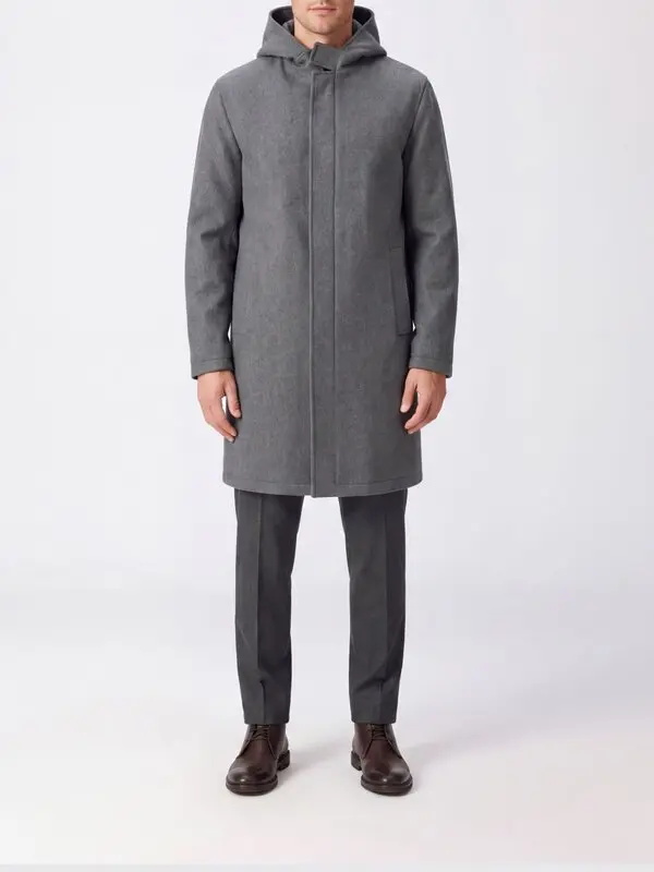 LARDINI Single-breasted Wool Coat With Hood And Concealed Fastening