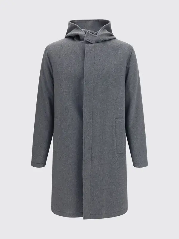 LARDINI Single-breasted Wool Coat With Hood And Concealed Fastening