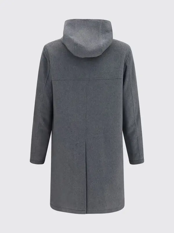 LARDINI Single-breasted Wool Coat With Hood And Concealed Fastening