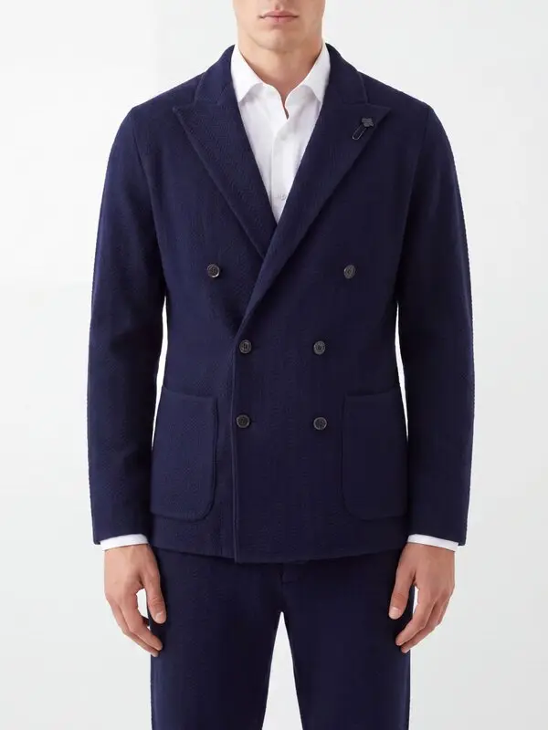 LARDINI Double-breasted Slim Fit Wool Blazer With Classic Lapels