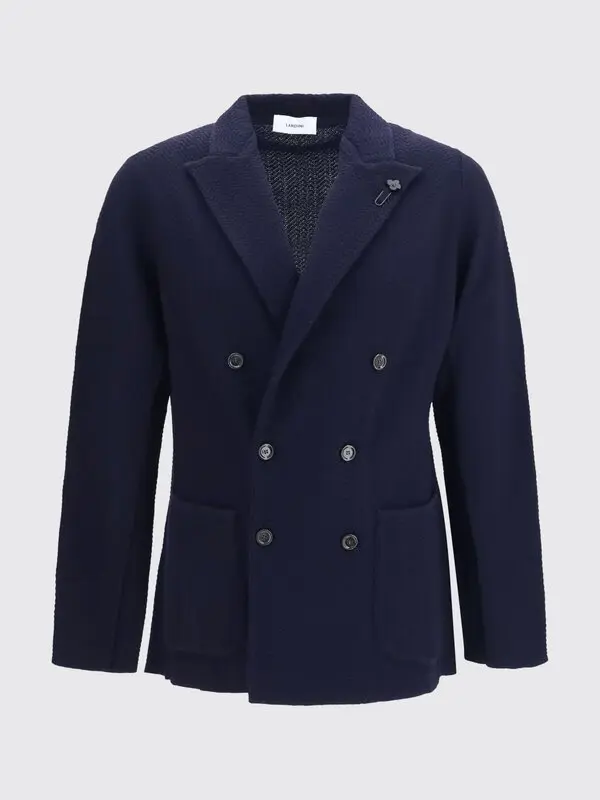 LARDINI Double-breasted Slim Fit Wool Blazer With Classic Lapels