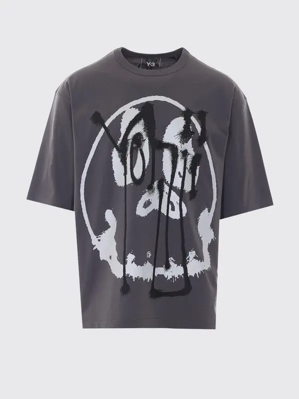 Y3 Cotton T-shirt With Graffiti Logo Print And Dropped Shoulders