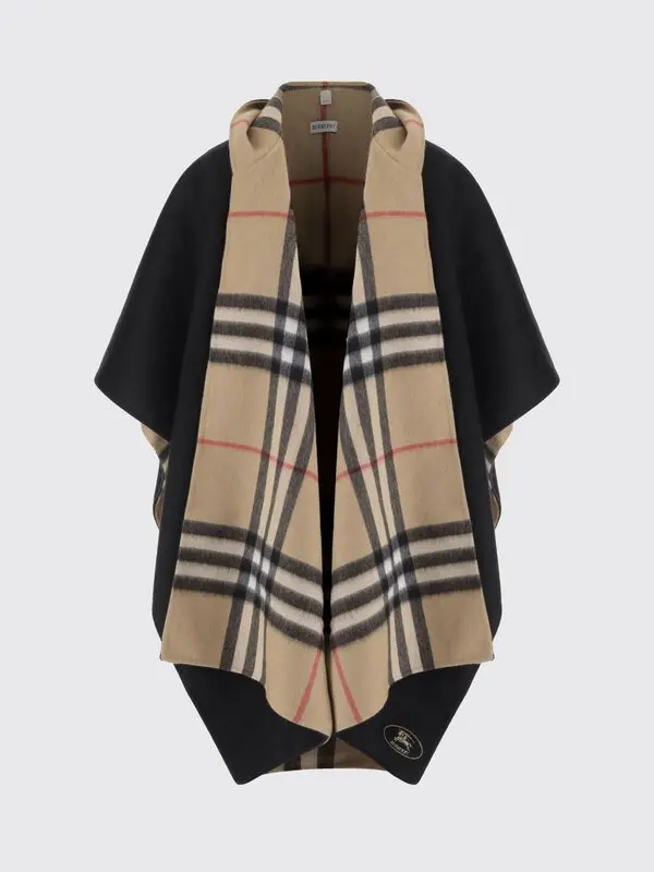 Burberry Hooded 100% Cashmere Cape With Check Pattern