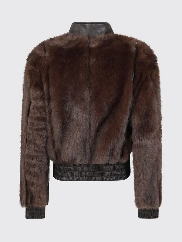 Zimmermann High Neck Jacket In Faux Fur With Zip Closure And Slit Pockets