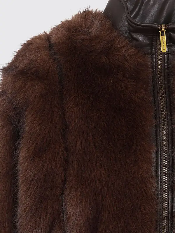 Zimmermann High Neck Jacket In Faux Fur With Zip Closure And Slit Pockets