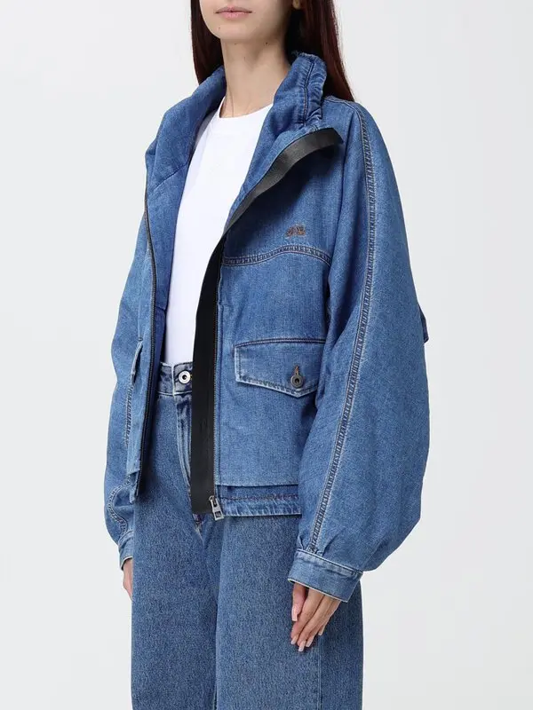 Loewe Short Cotton Denim Jacket With High Neck And Zip Closure