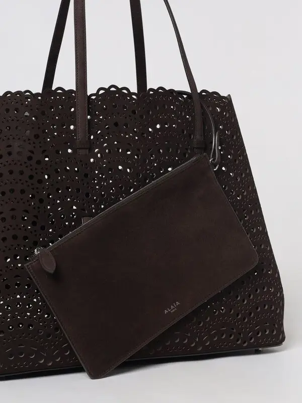 Alaïa Mina Shoulder Bag In Perforated Nubuck With Inner Pouch