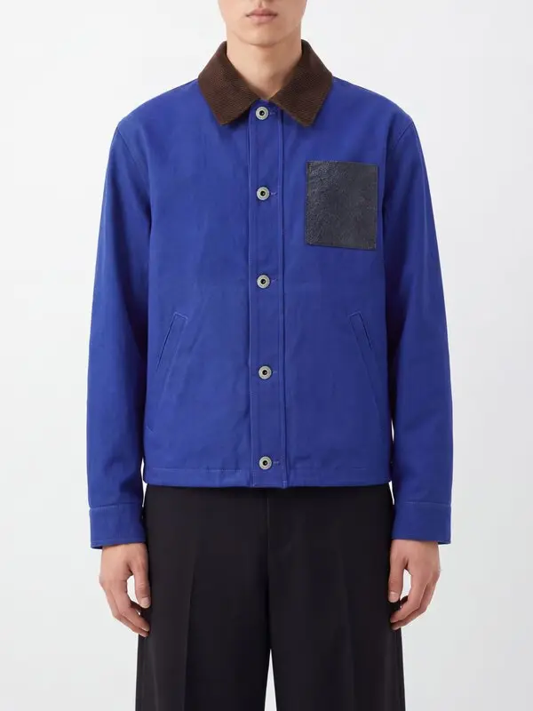 Loewe Workwear Cotton Jacket With Velvet Contrast Collar - Blue