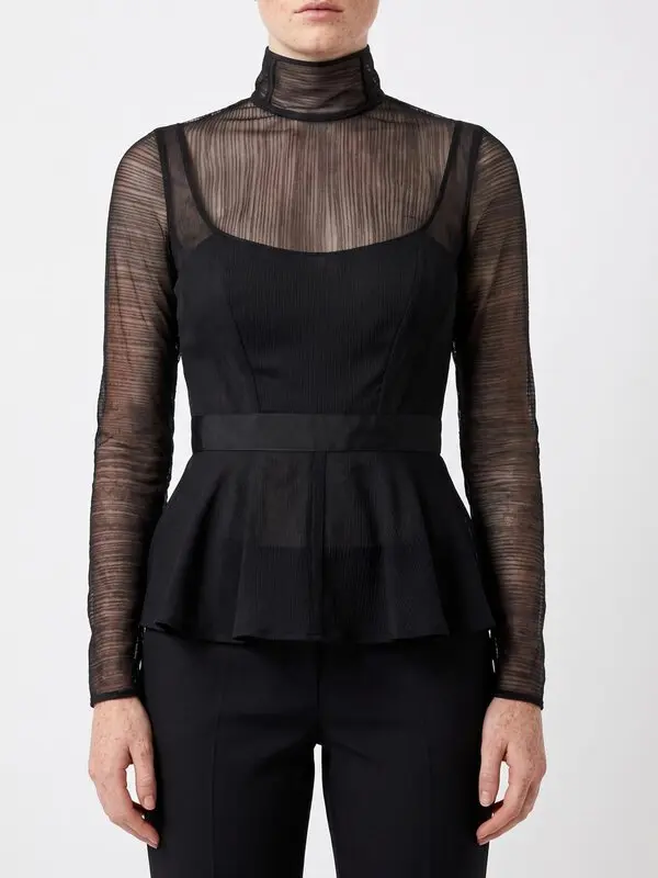 Elisabetta Franchi High-neck Long-sleeved Tulle Evening Top