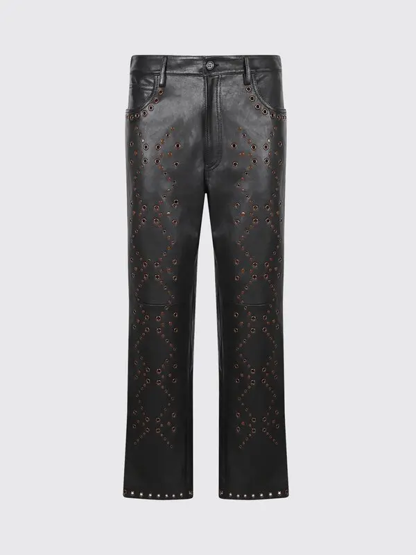 Marni Straight-fit Sheepskin Leather Pants With Diamond Embroidery And Studs