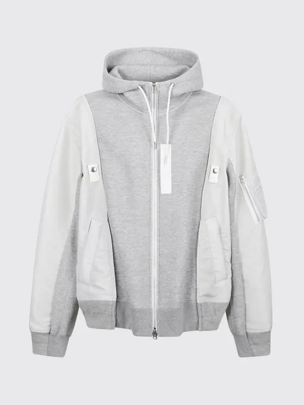 Sacai Zipped Cotton Hoodie With Slit Pockets