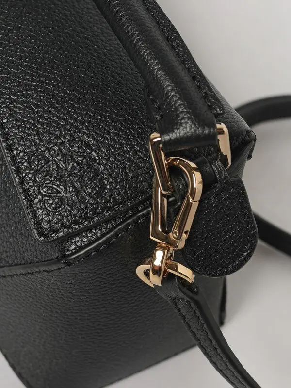 Loewe Puzzle Mini Handbag In Grained Calfskin With Shoulder Strap - Black