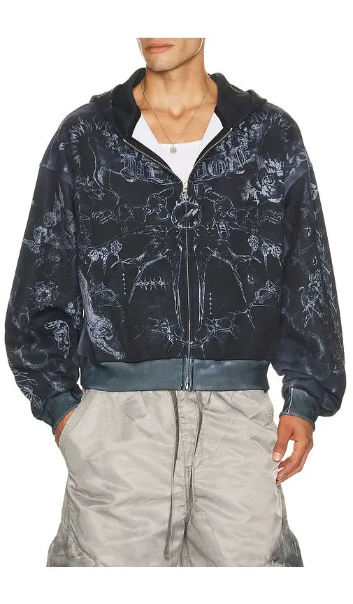 We11Done Tattoo Printed Zip Up Hoodie In . Also