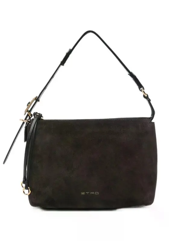 Etro Logo-plaque Suede Shoulder Bag - Brown