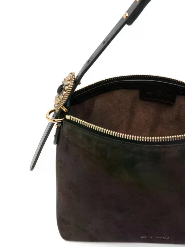 Etro Logo-plaque Suede Shoulder Bag - Brown
