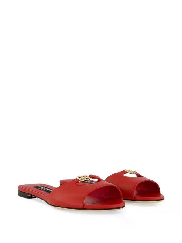 Dolce & Gabbana Dg Logo Leather Slides - Red