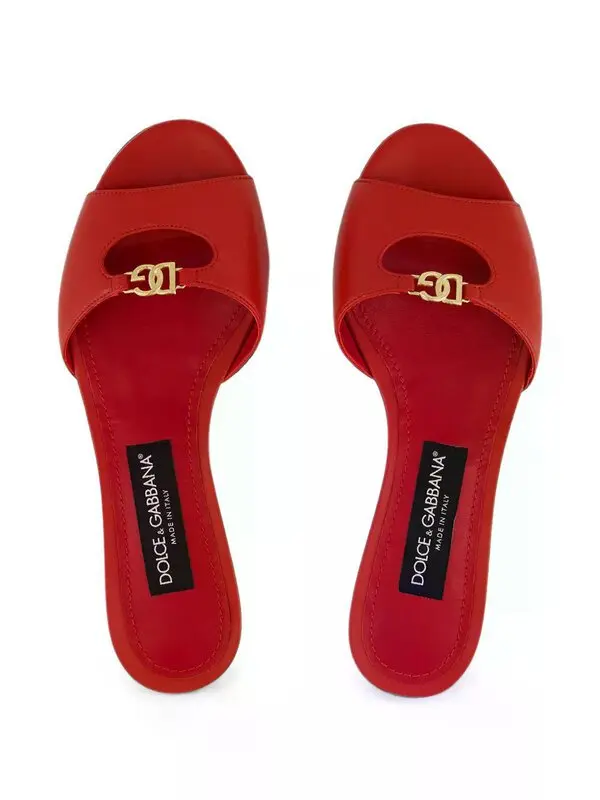 Dolce & Gabbana Dg Logo Leather Slides - Red