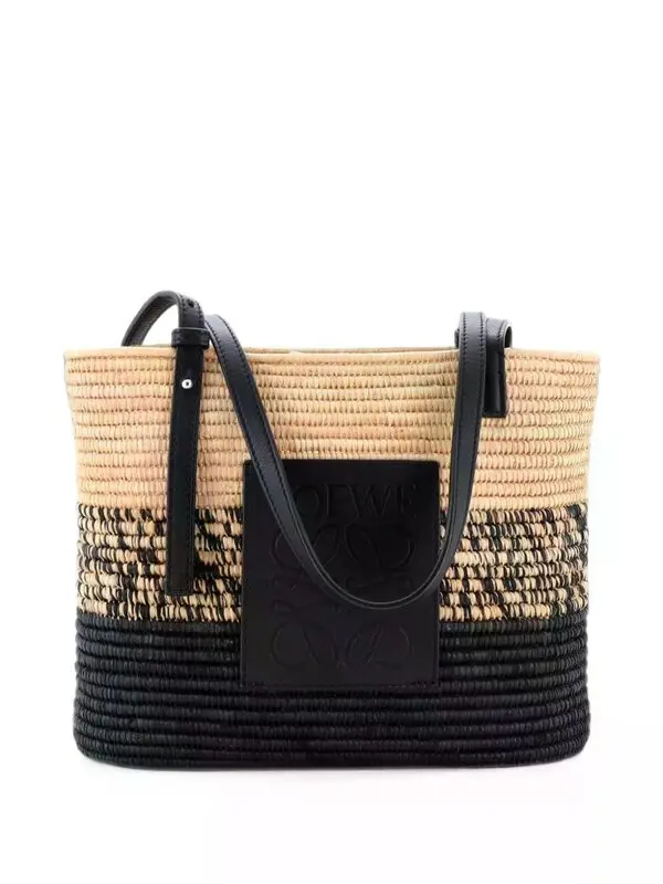 Loewe Square Basket Woven Raffia Small Tote Bag - Black