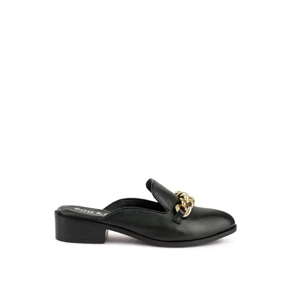 RAG & CO Aksa Chain Embellished Leather Mules In By