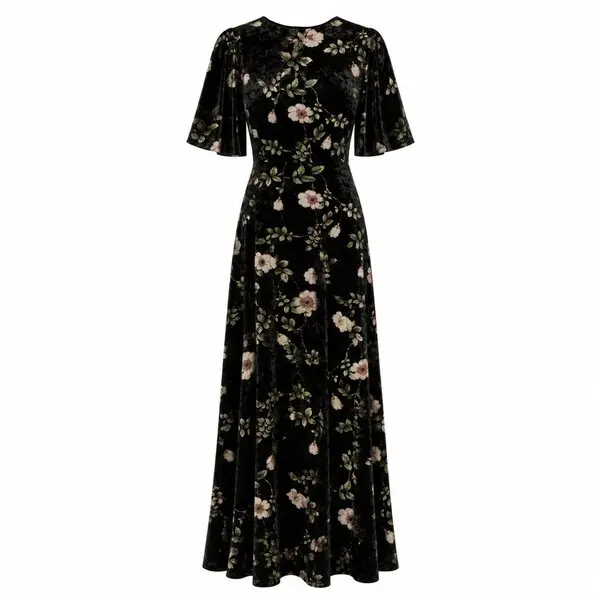 TRAFFIC PEOPLE Swan Song Metallic Floral Velvet Rene Maxi Dress