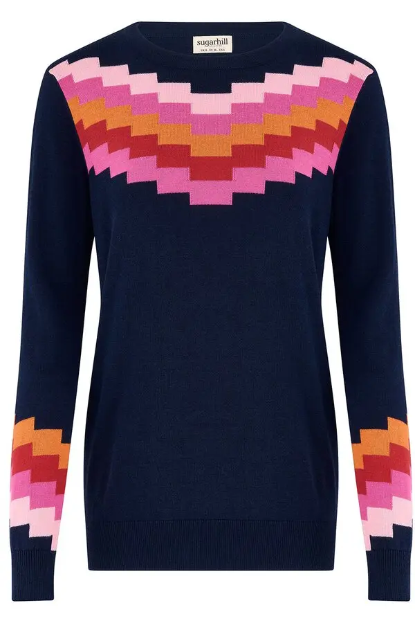 SUGARHILL BRIGHTON Rita Sweater Navy Chevron
