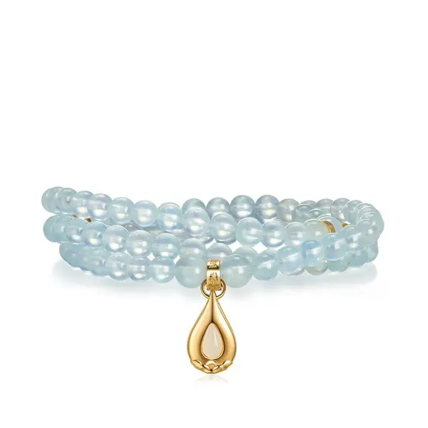 AUROZIA Five Elets Water/ Vermeil Aquamarine Waterdrop Pendant Three Layered Crystal Bracelet & Necklace - Gold