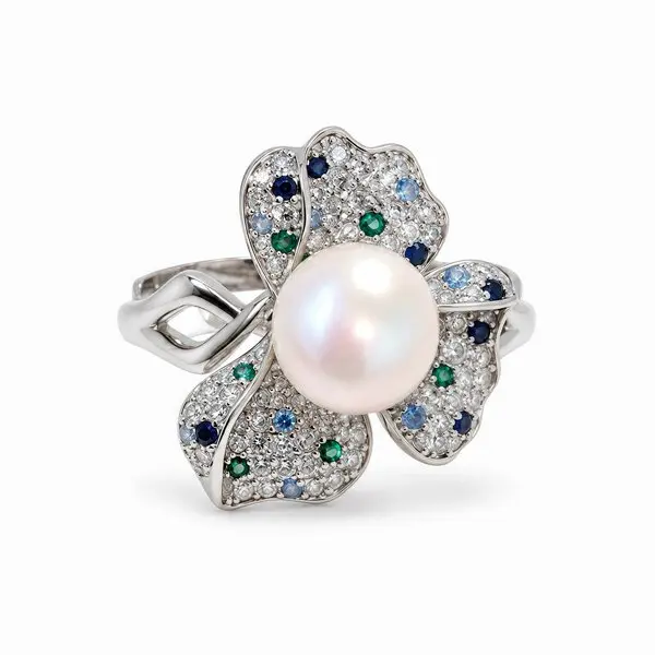 NINEMOO Iris De Lune Pearl Ring - Silver