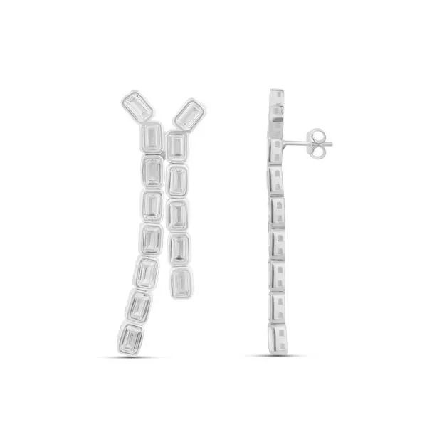 SHYMI Bezel Set Emerald Statet Earrings - Silver