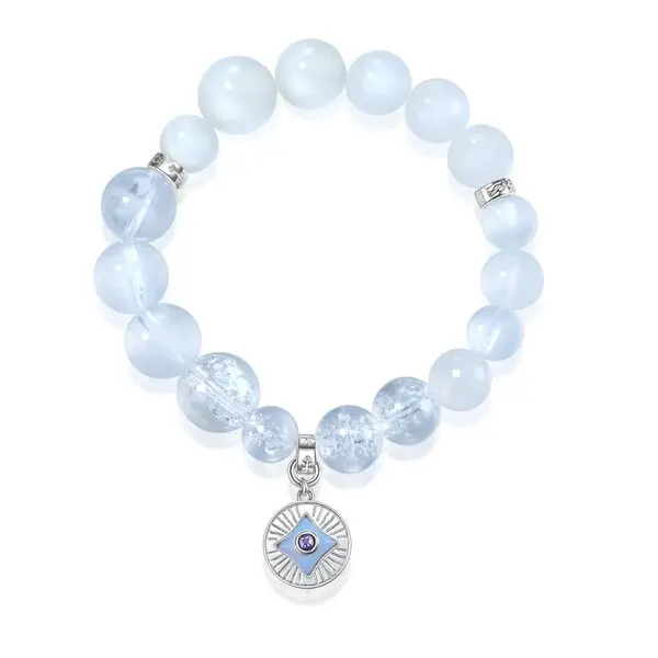 AUROZIA Five Elets Metal/ Sterling Moonstone Aura Pendant Crystal Gemstone Beads Bracelet - Silver