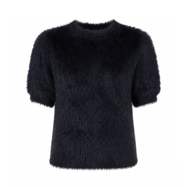 YUMI Fluffy Short Sleeve Jumper - Black