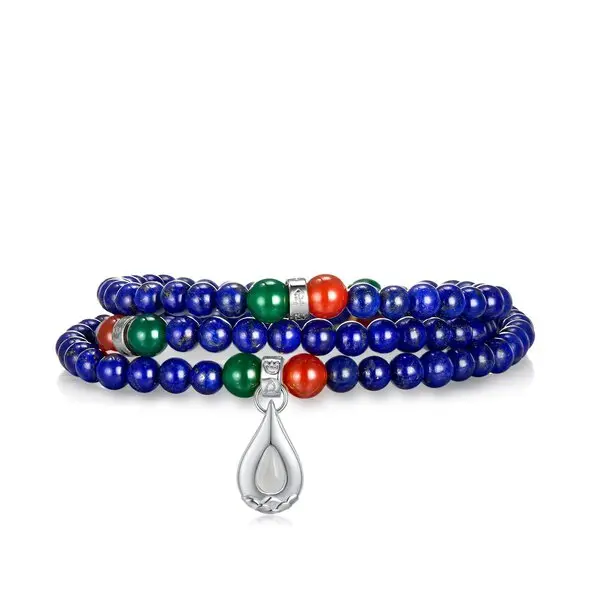 AUROZIA Five Elets Water Sterling Lapis Lazuli Waterdrop Pendant Three Layered Crystal Bracelet & Necklace - Silver