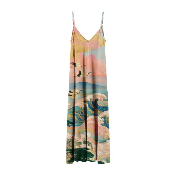 ALOHA FROM DEER Pink Waves Maxi Dress - Orange