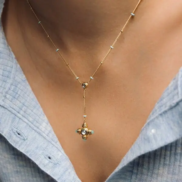 LULU B LONDON Topaz Cross Gold Lariat Necklace - Blue