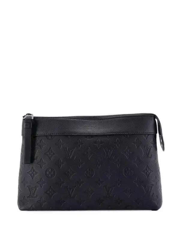 LOUIS VUITTON Pochette Voyage Souple Monogram Shadow Leather Clutch Bag