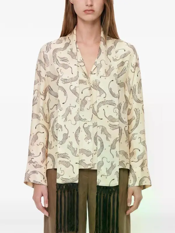 FORTE_FORTE Royal Leopard Fringe-trim Shirt