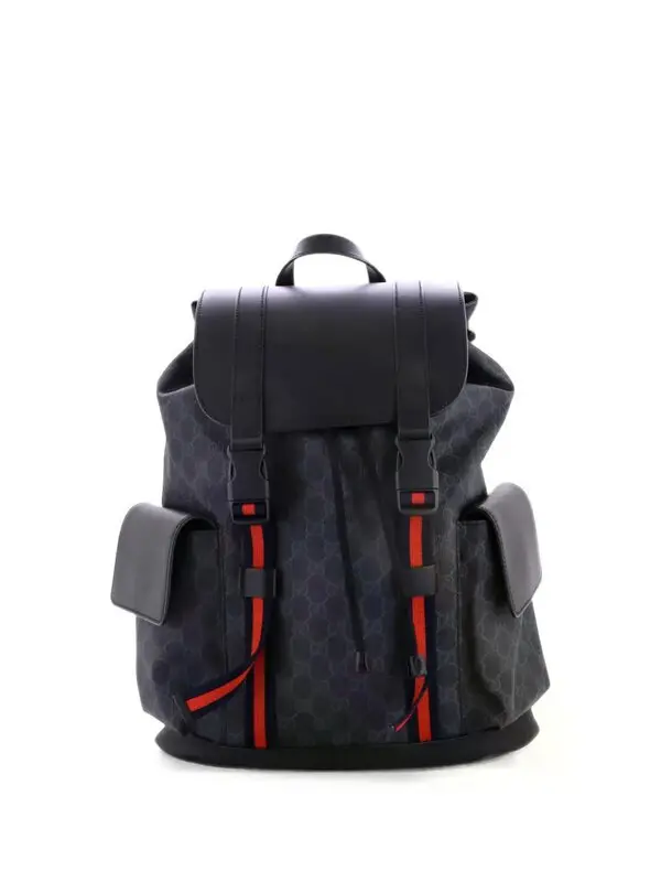 Gucci Double Pocket Buckle Gg Coated Canvas Large Backpack