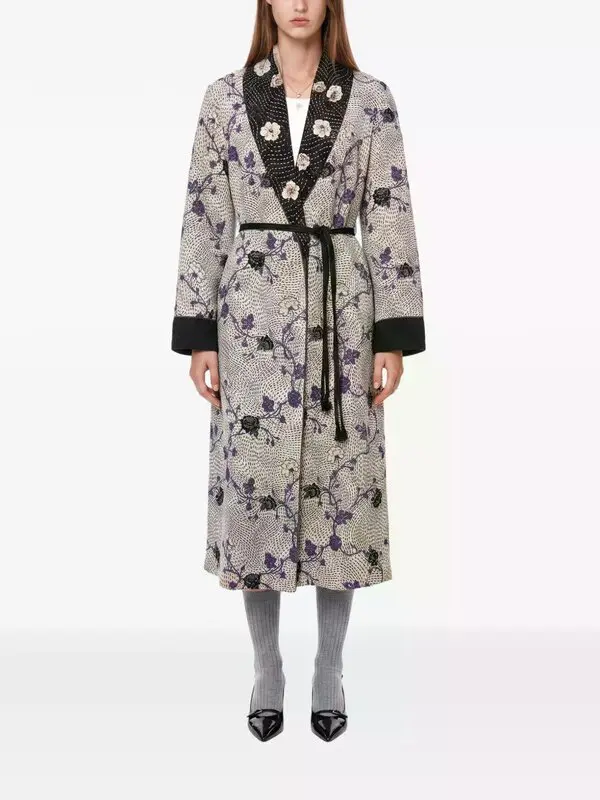 FORTE_FORTE Cherry Blossom Floral-print Belted Coat