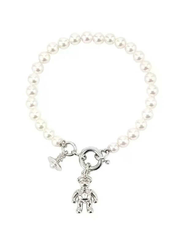 VIVIENNE WESTWOOD Ruby Bear-pendant Pearl Bracelet - Silver